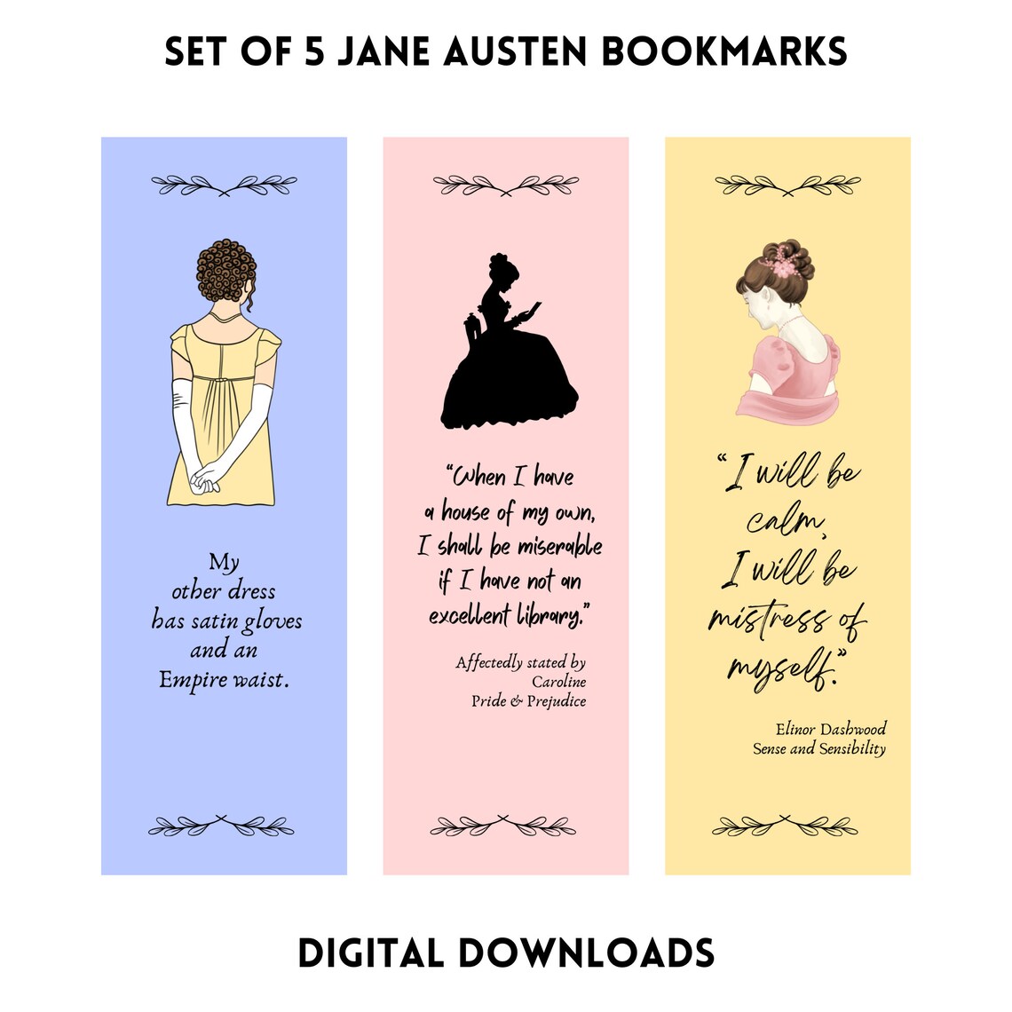 Jane Austen Bookmarks, Funny Bookmark, Digital Bookmarks, Download ...