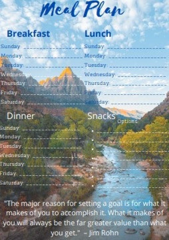 Motivational Meal Plan Worksheet - Etsy