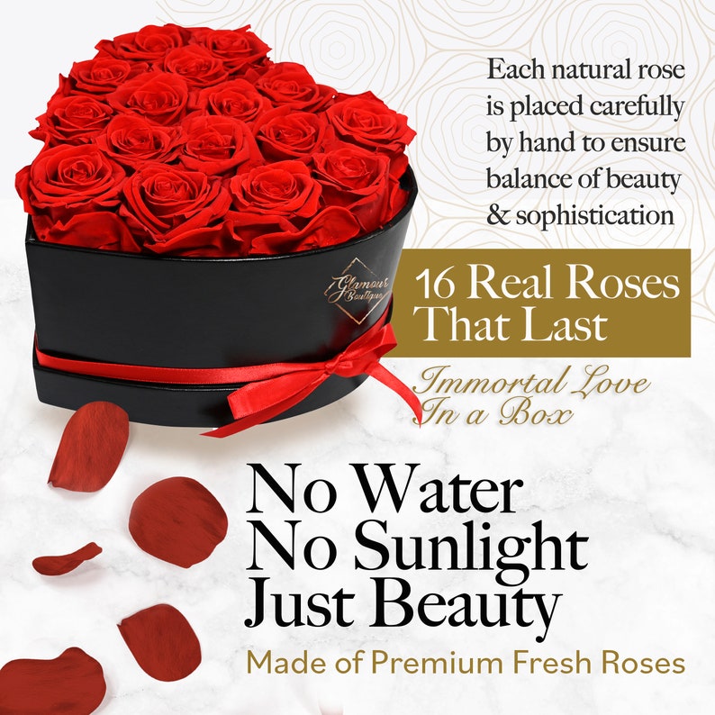 Handmade 16-piece Forever Rose Box Preserved Roses in a Box, Immortal ...