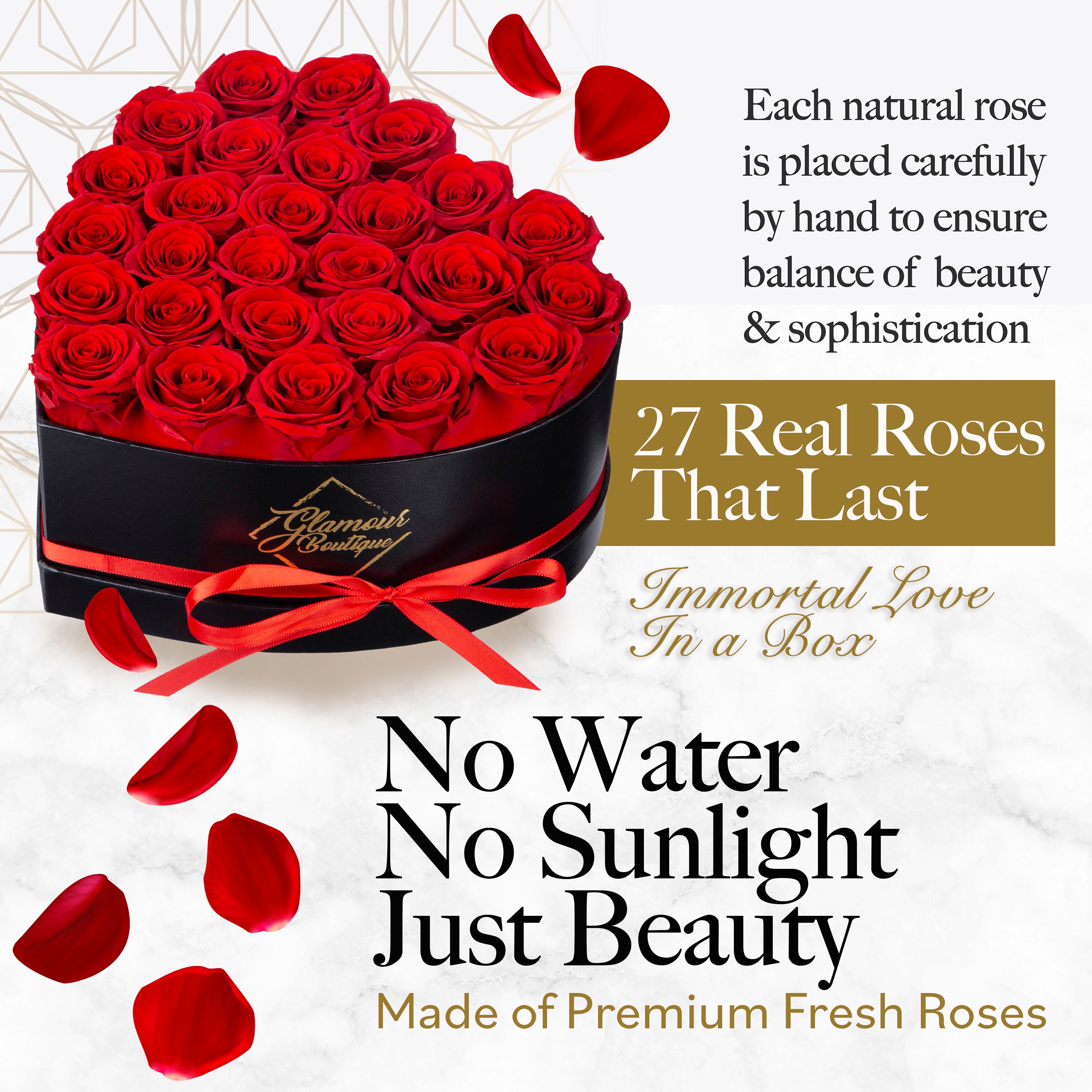 27-piece Forever Rose Box Preserved Roses in a Box, Immortal Roses in a ...