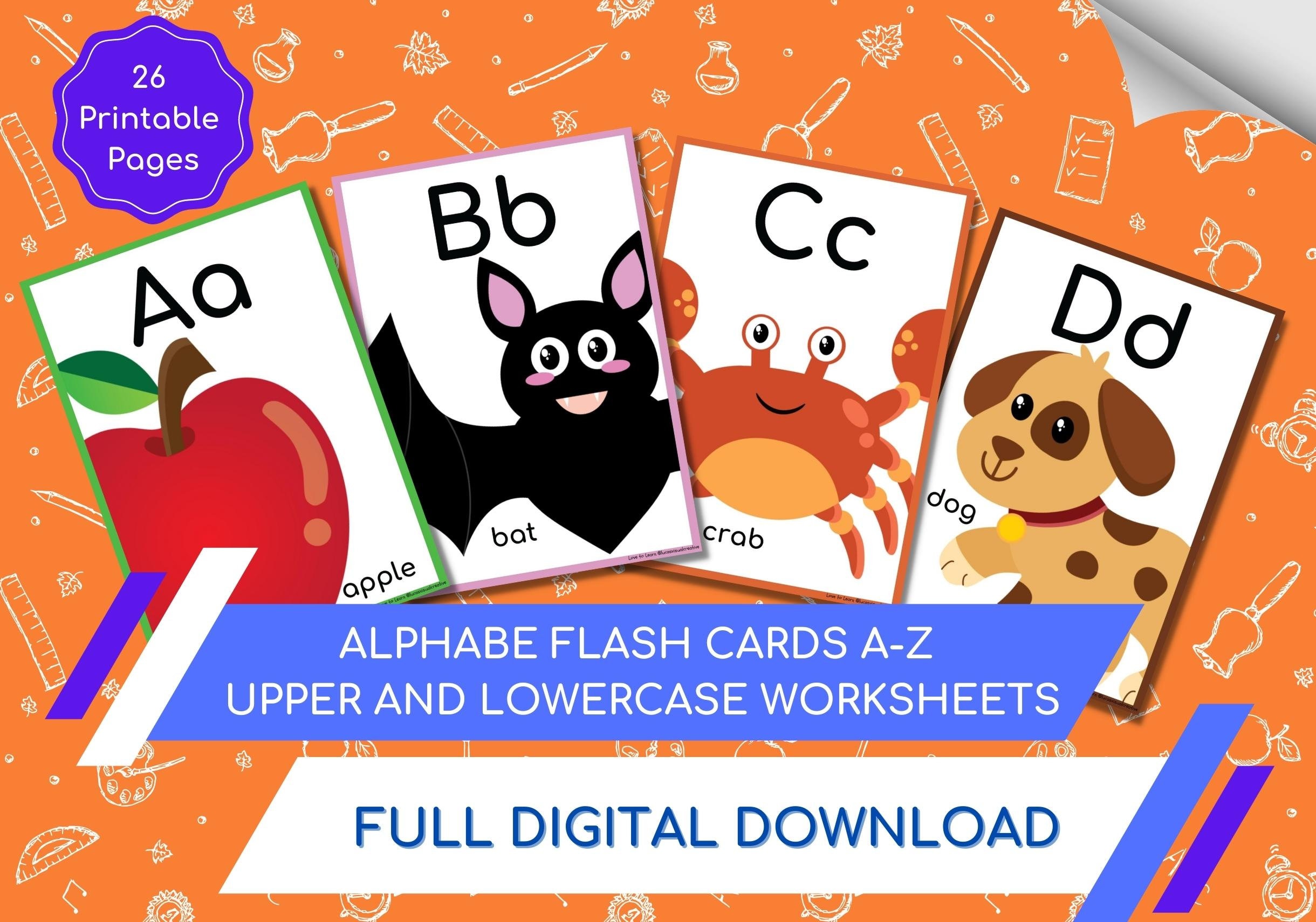 Alphabet Worksheet Flash Cards Printable for Preschool, Uppercase ...