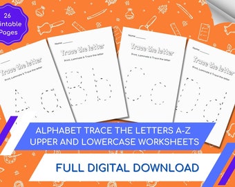 26 Printable Alphabet Letter Tracing Worksheets Digital Download - Etsy
