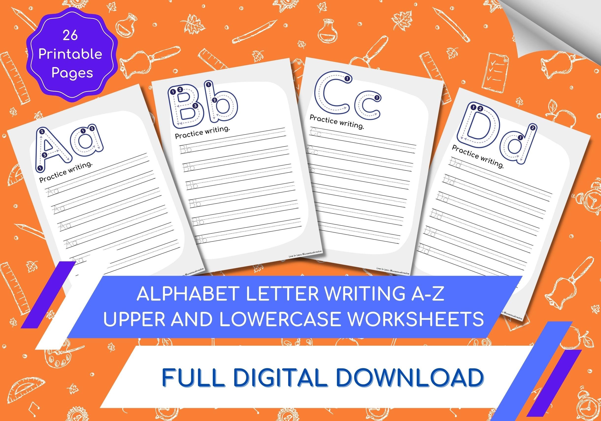 Alphabet Letter Writing Worksheets, Printable for Preschool, Uppercase ...