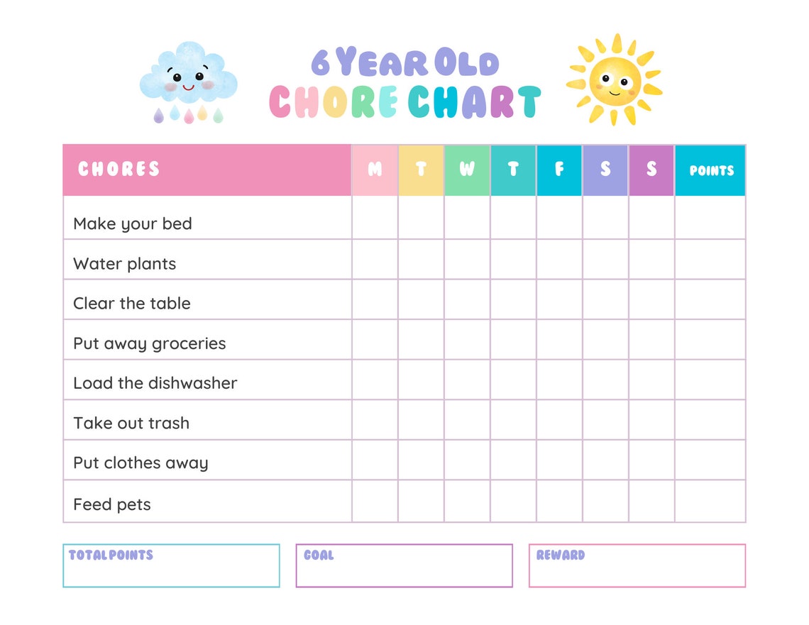 Rainbow Chore Chart for 6 Year Old - Etsy