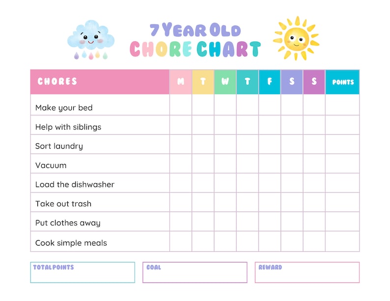 Rainbow Chore Chart for 7 Year Old - Etsy