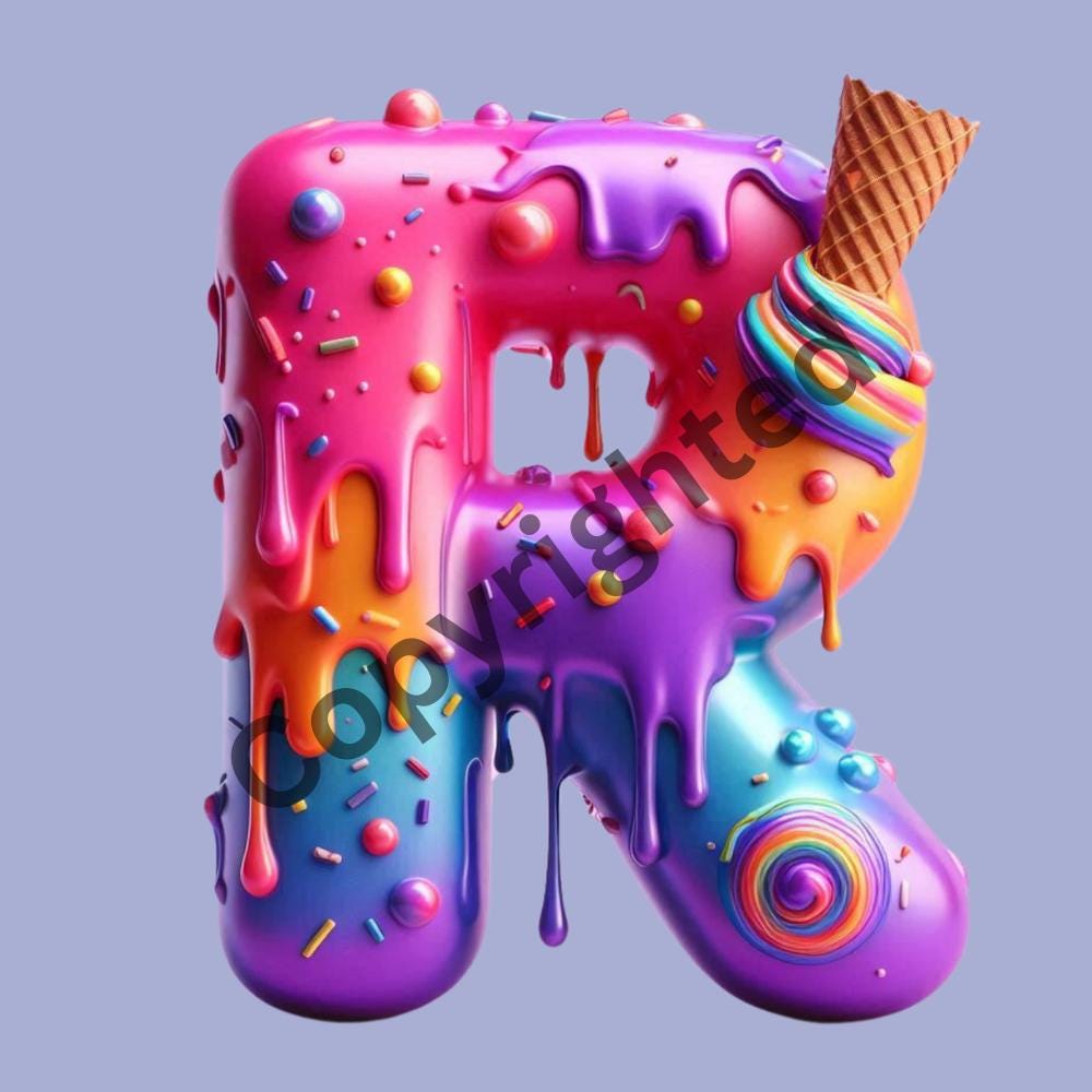 Ice Cream Theme Alphabet Clip Art PNG Bundle, Colorful Letters , Font ...