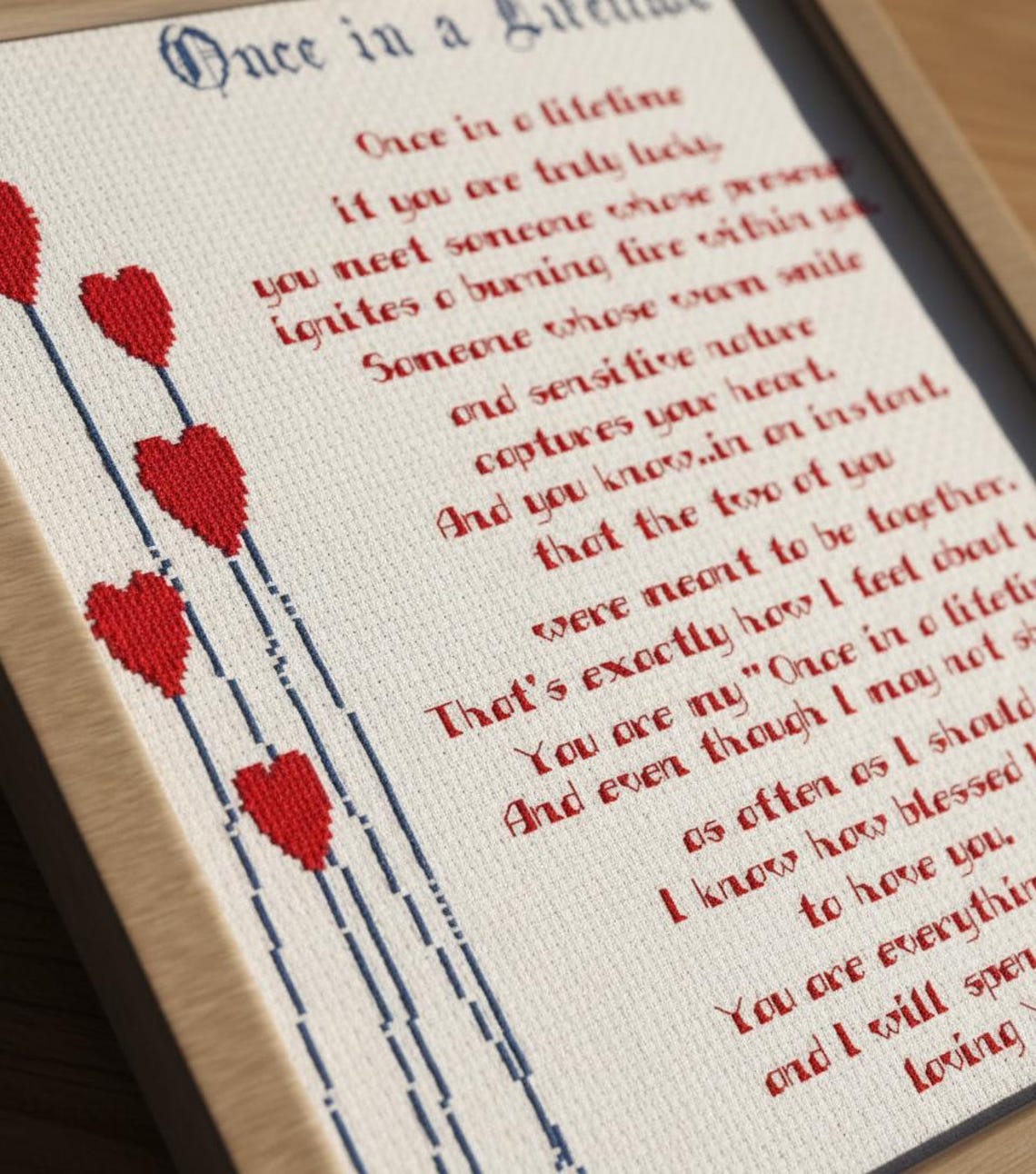 Once in a Lifetime Poem Cross Stitch Pattern - Heart DIY Embroidery ...