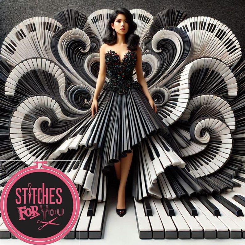 Melodic Elegance: Piano Dress Cross Stitch Pattern - Printable Chart ...