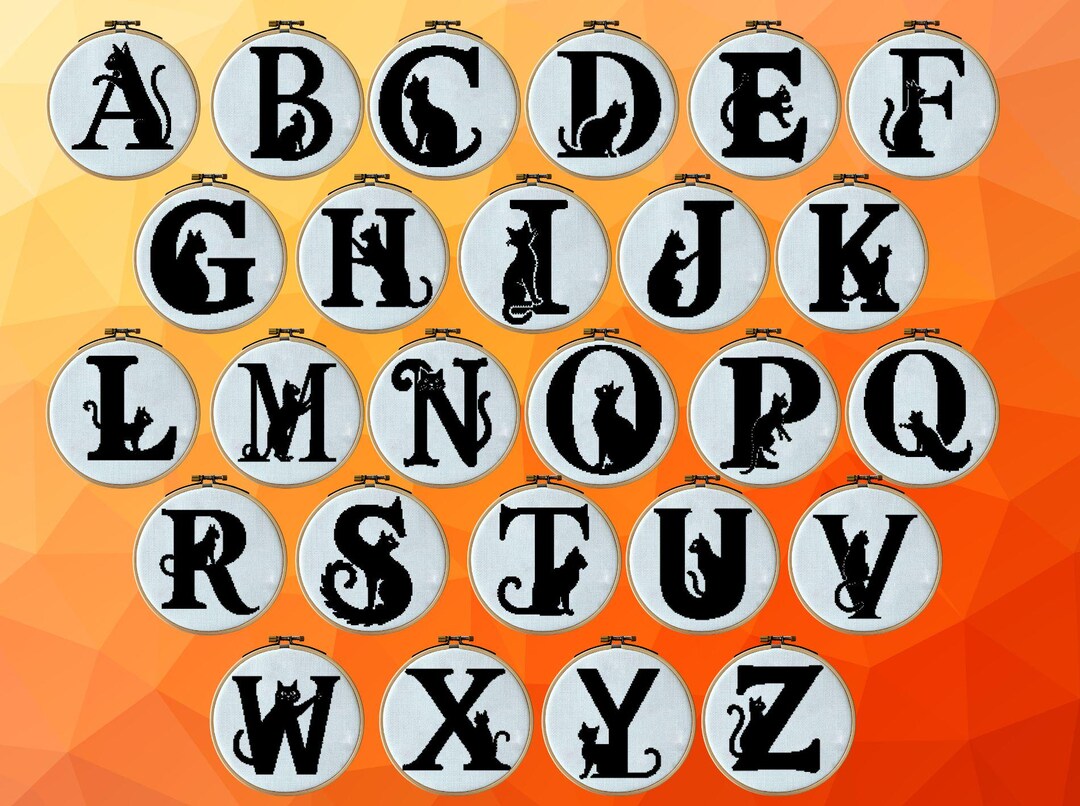 Set of 26 Cat Letters, Full Alphabet Cross Modern Cross Stitch Pattern ...