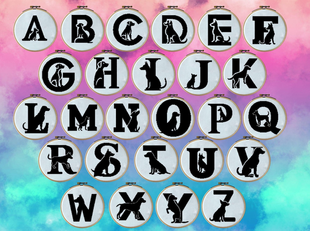 Set of 26 Puppy Letters, Full Alphabet Cross Modern Cross Stitch ...