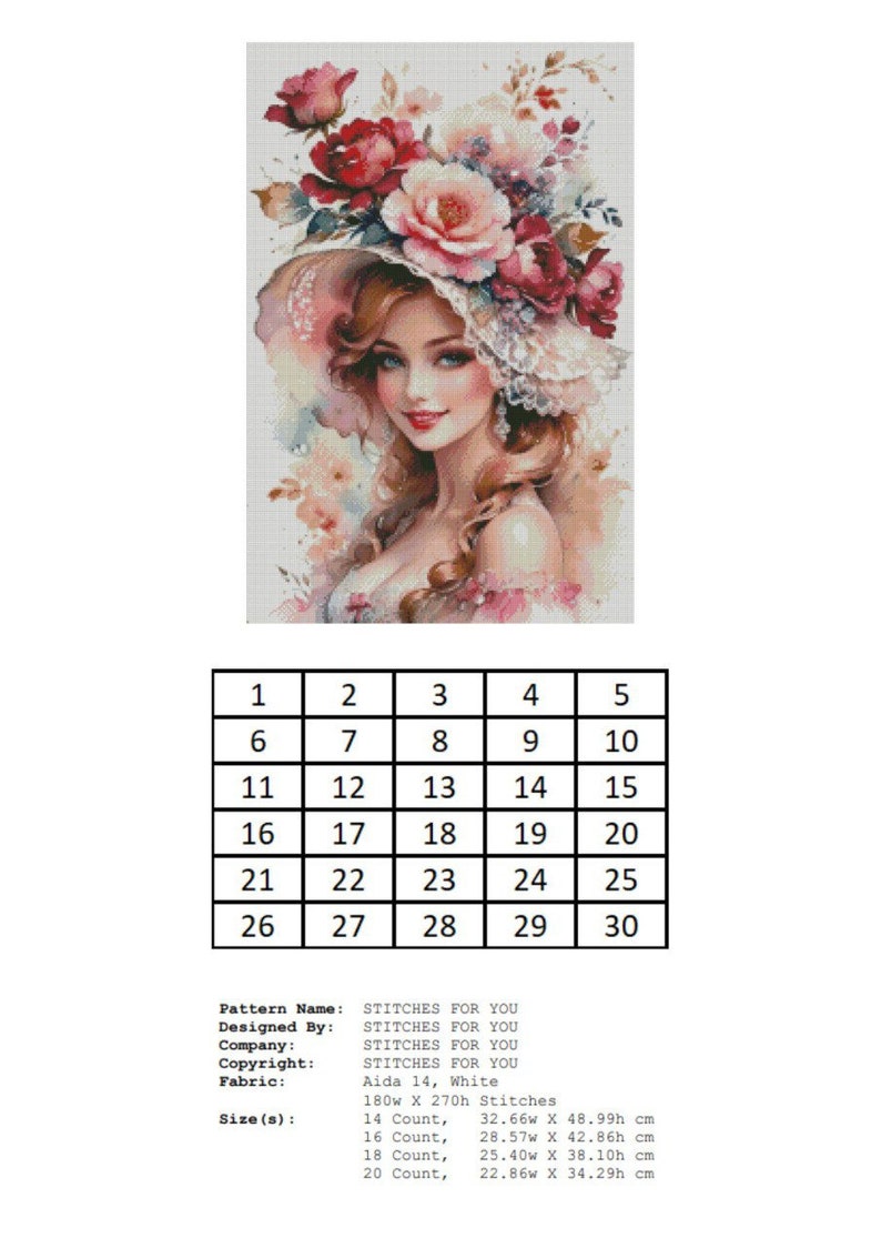 Girl With Flower Hat - Counted Cross Stitch Patterns - Printable Chart ...