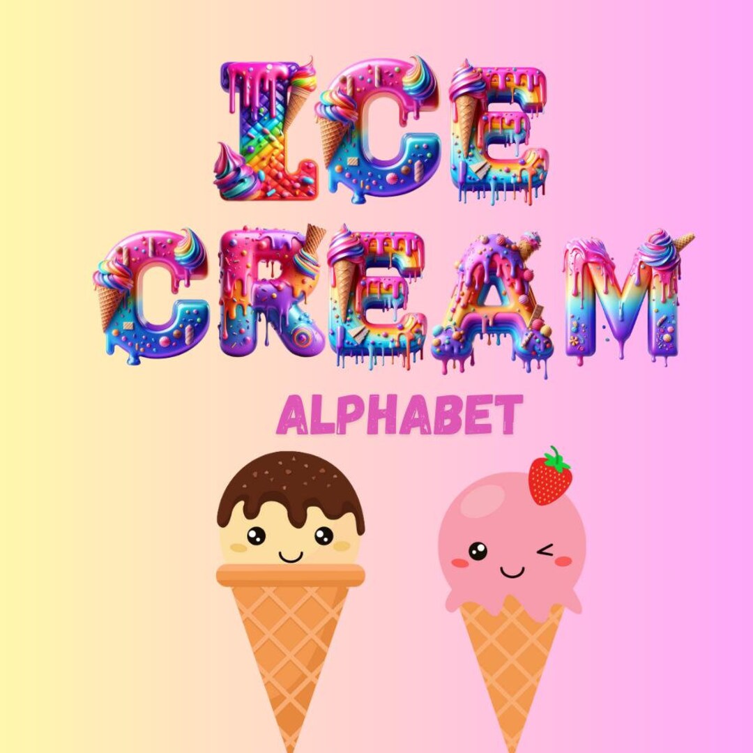 Ice Cream Theme Alphabet Clip Art PNG Bundle, Colorful Letters , Font ...
