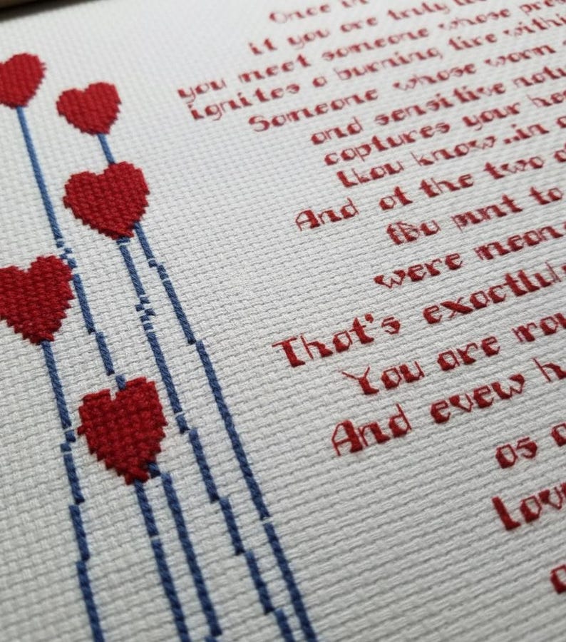 Once in a Lifetime Poem Cross Stitch Pattern - Heart DIY Embroidery ...