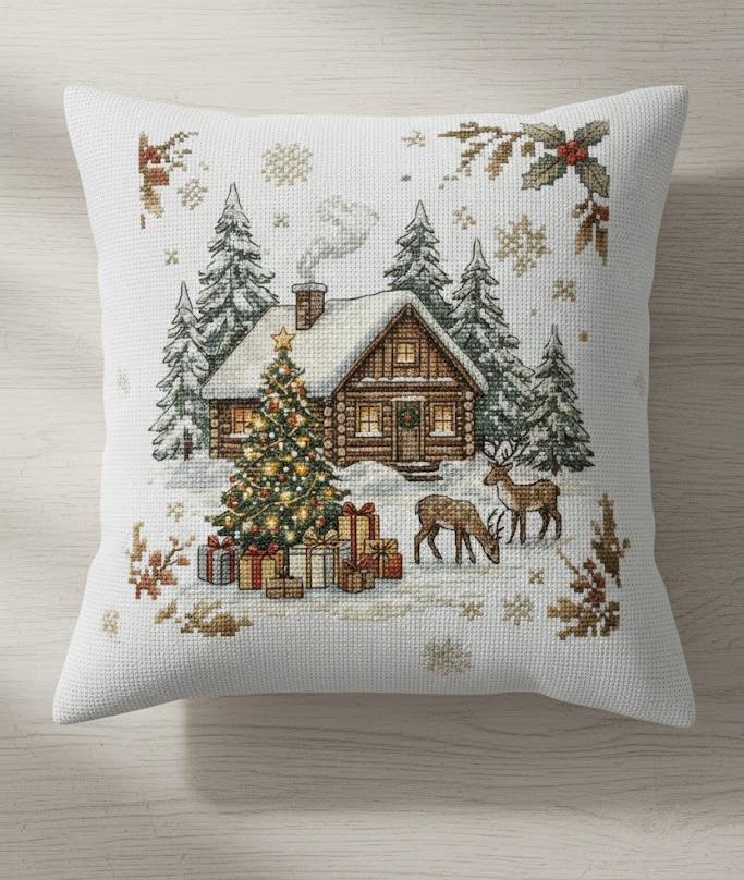 Snowy Cabin With Reindeer- Counted Cross Stitch Patterns - Printable ...