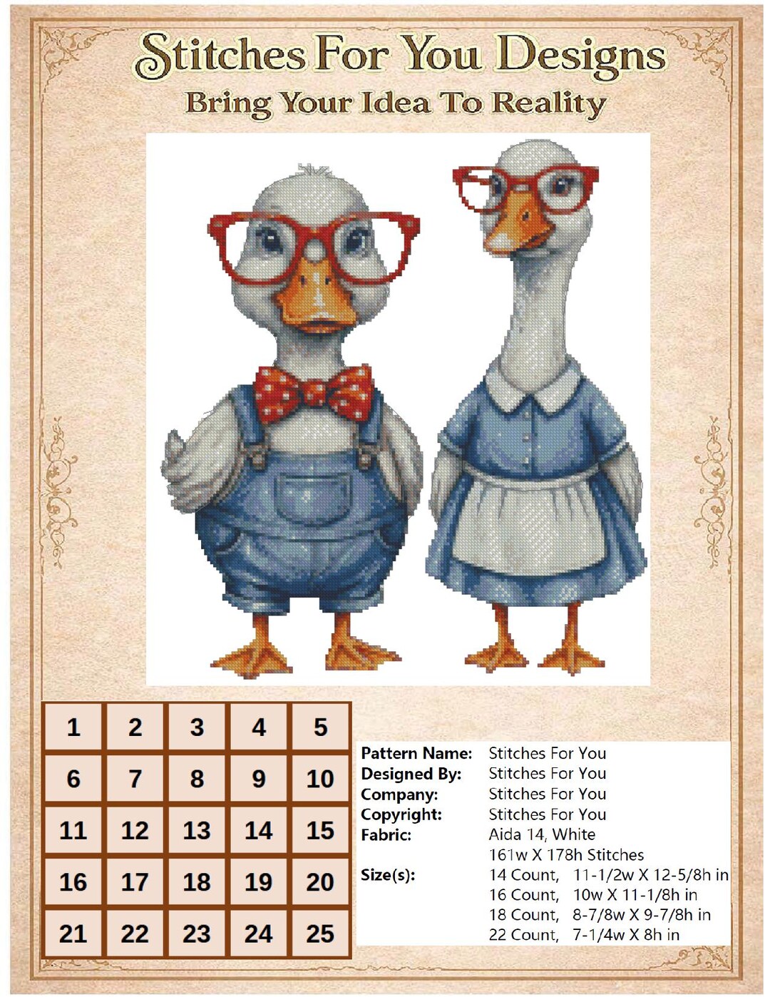 Nerdy Goose Couple Cross Stitch Pattern | Farmhouse Embroidery (PDF ...