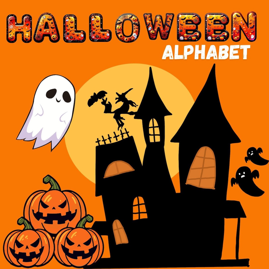 Halloween Theme Alphabet Clip Art PNG Bundle, Colorful Letters , Font ...