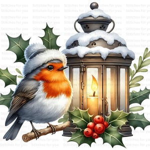 12 Christmas Robin Clipart Set , Printable Watercolor Clipart, High ...