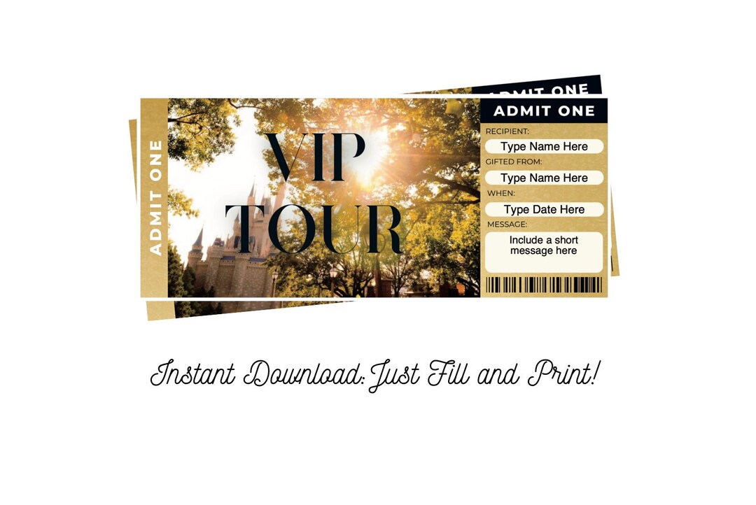 Editable Mickey VIP Tour Ticket, Surprise Trip Reveal, Customize and ...