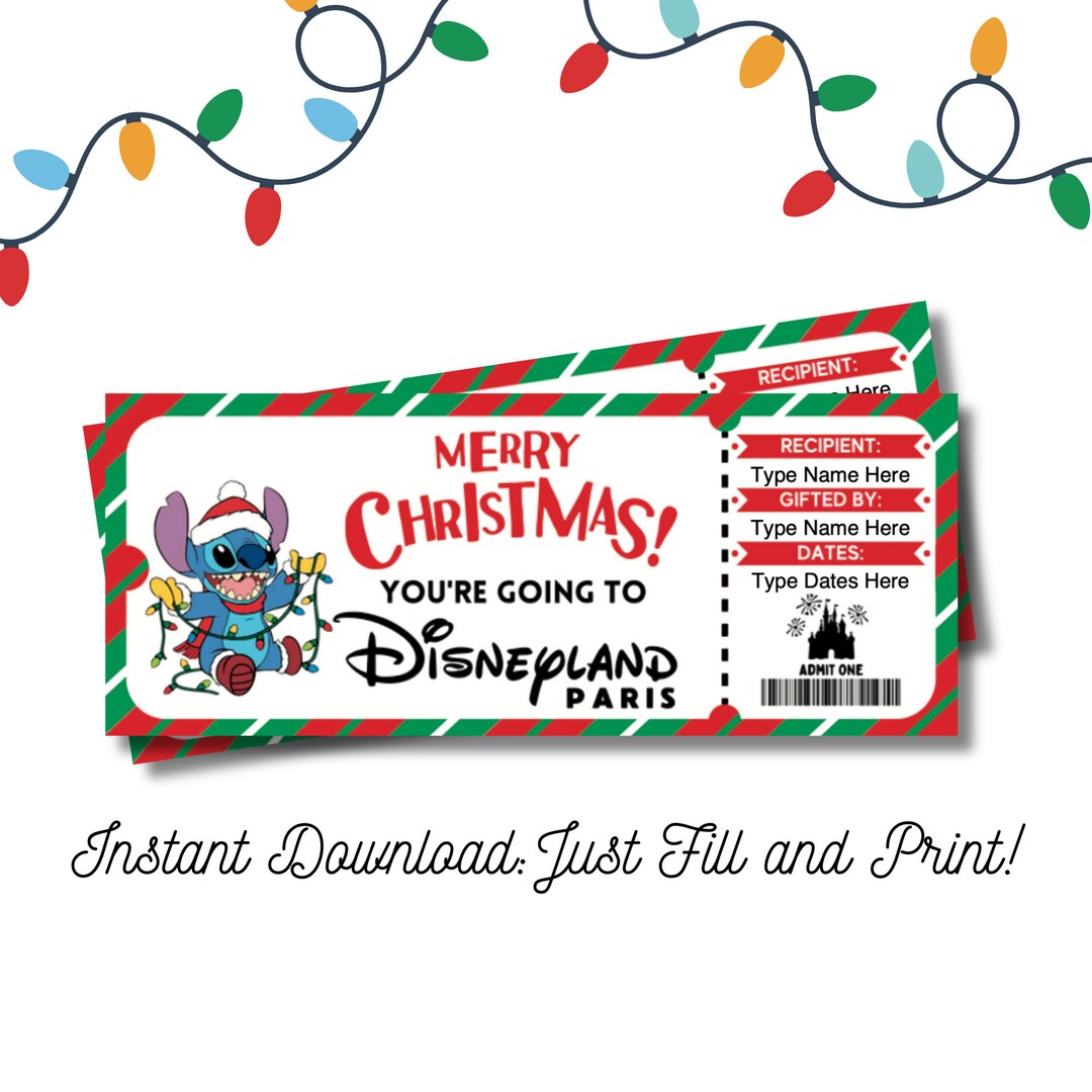 Editable Paris Theme Park Reveal Stitch Ticket Christmas Gift Surprise ...