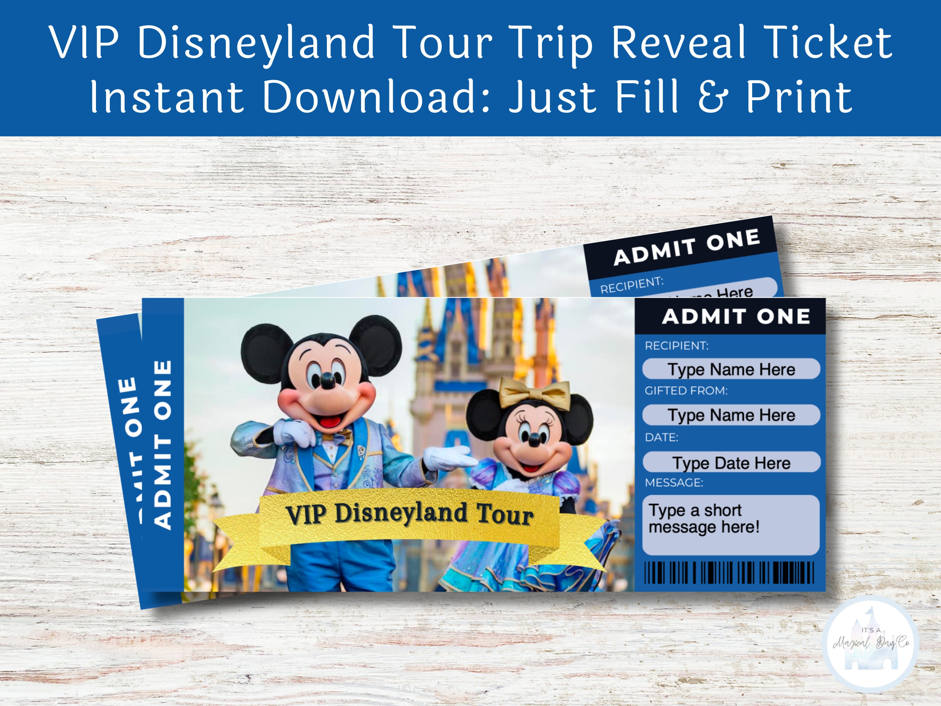 Editable VIP California Theme Park Tour Ticket Surprise Trip Reveal ...