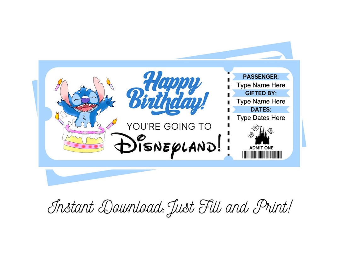 Stitch Birthday Surprise Tickets California Theme Park Printable and ...