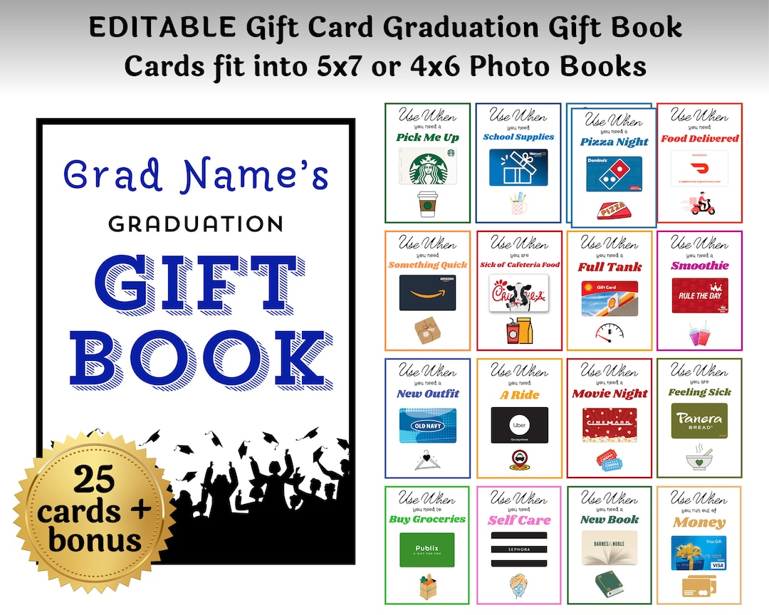 Editable Graduation Gift Card Book Last Minute Gift for Grad Gift Card ...