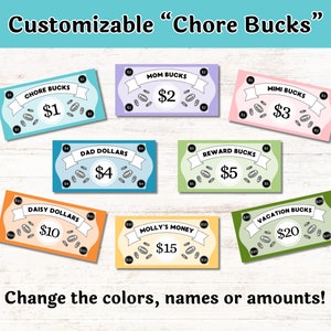 Editable Rewards Coupons for Kids Chore Bucks Play Money Rewards System ...