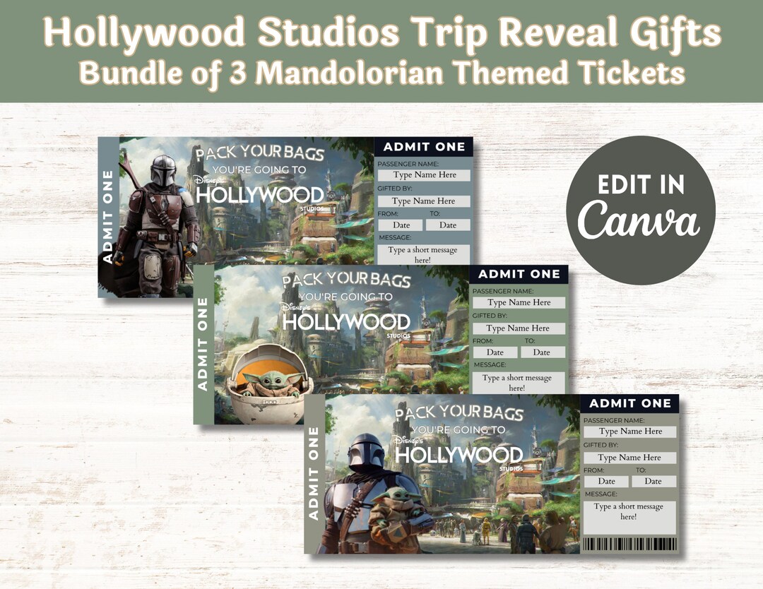 Editable Hollywood Studios Surprise Ticket INSTANT DOWNLOAD Mando and ...