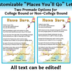 Editable Places You'll Go Graduation Gift Card Book Gift for Grad Gift ...