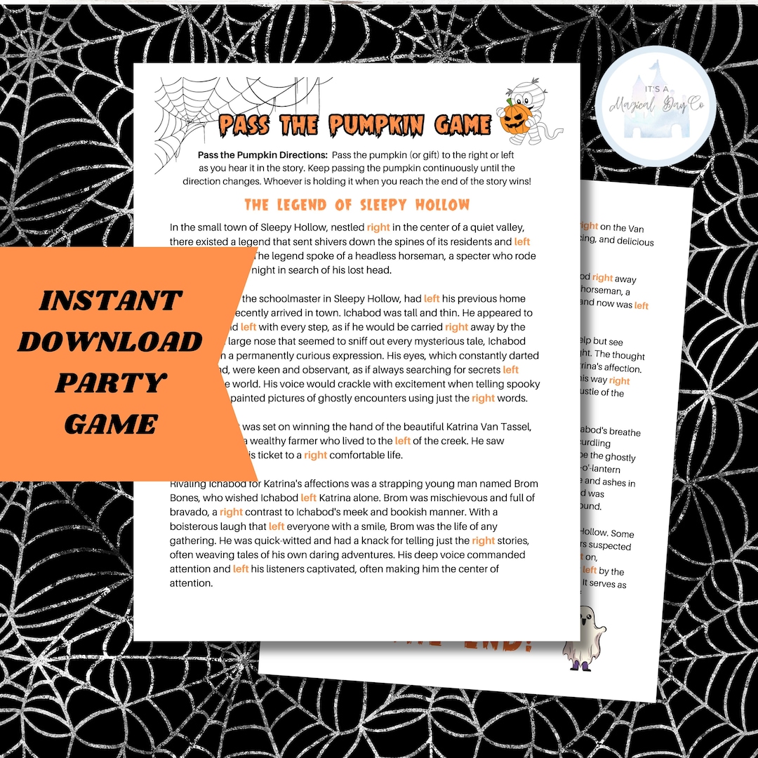 Halloween Party Game Printable Pass the Pumpkin Left Right Game ...