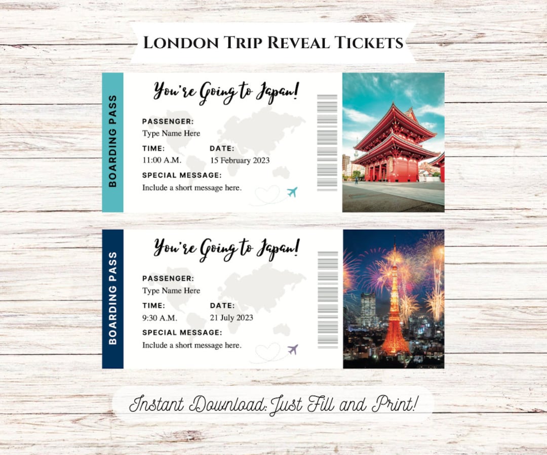 Editable Japan Trip Japan Surprise Ticket Gift for Her Gift for Him ...