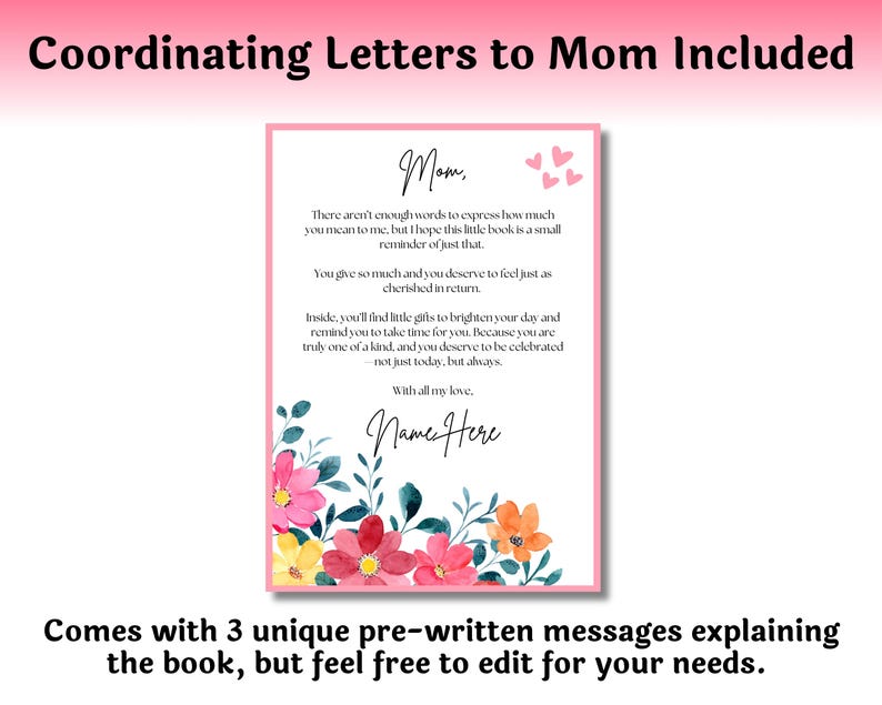 Editable Mother's Day Gift Card Book for Mom Gift Card Holder Last ...