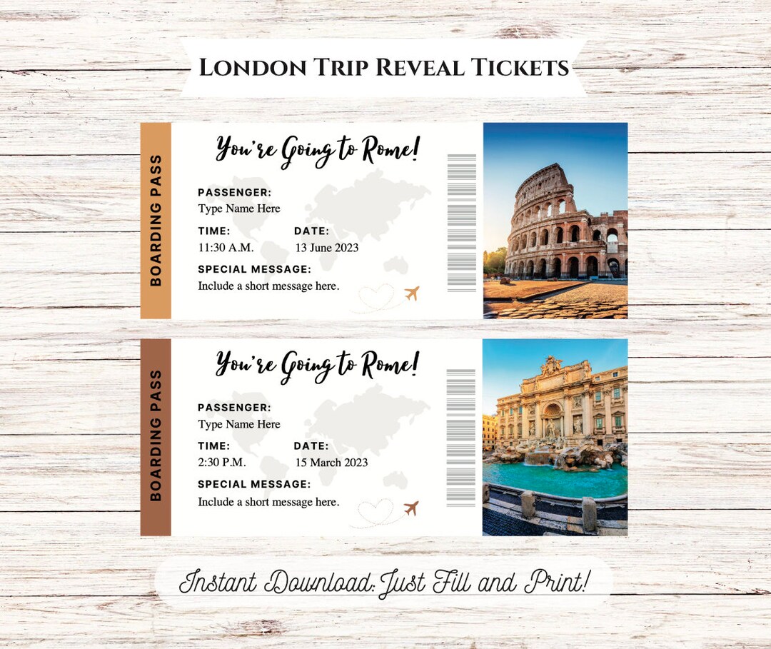 Editable Rome Trip Surprise Ticket Gift for Her Gift for Him INSTANT ...