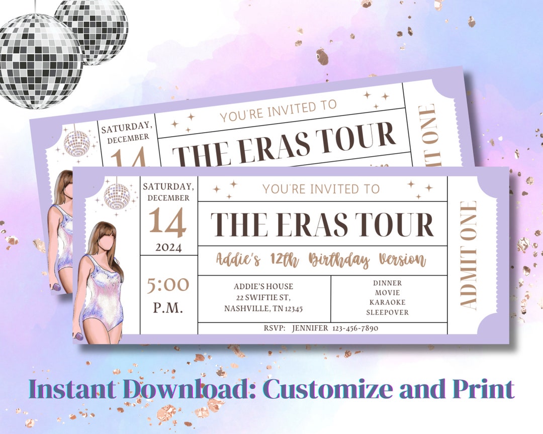 Editable Concert Tour Birthday Ticket Template | Birthday Party ...