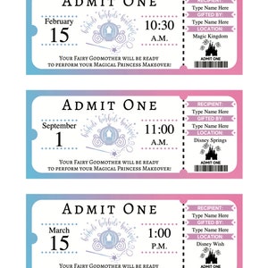 Editable Bibbidi Bobbidi Boutique Gift Ticket, Princess Makeover ...