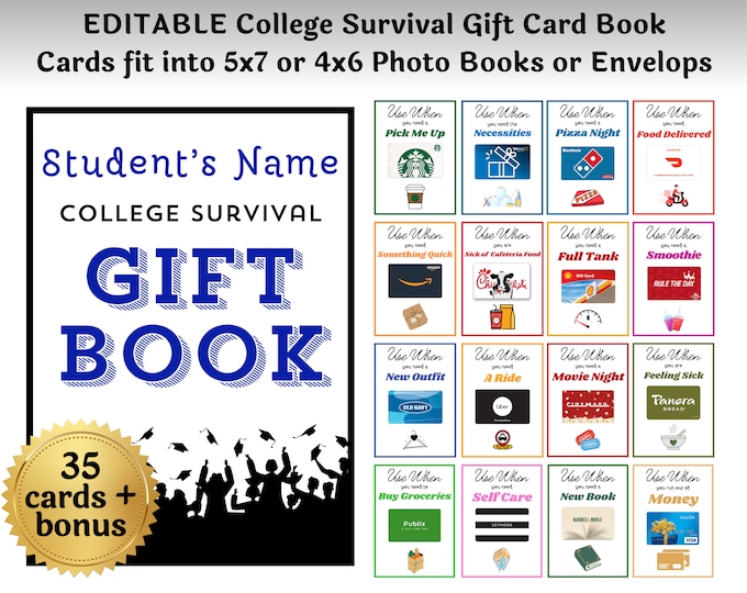 Printable College Gift Card Book, College Care Package, College Gift ...