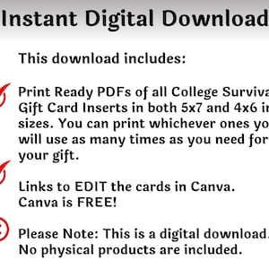 Editable College Survival Gift Card Book Gift for College Student ...