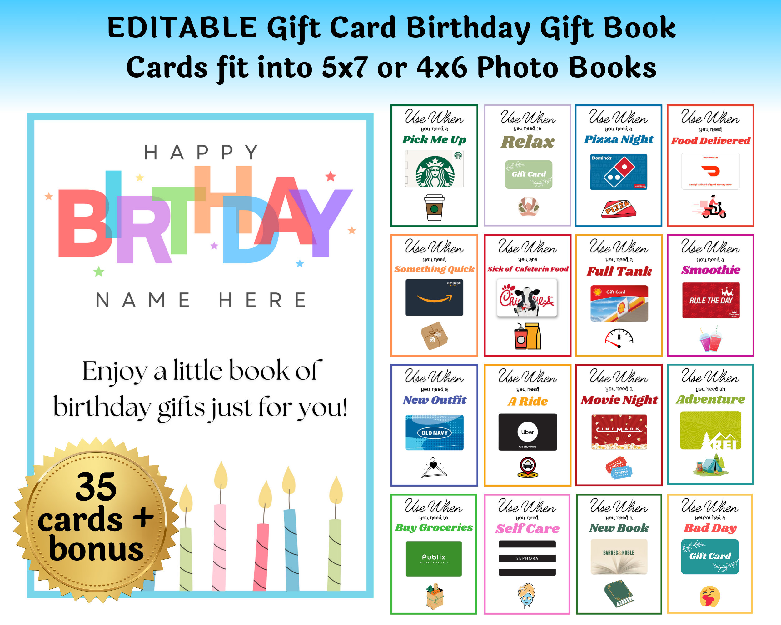 Editable Birthday Gift Card Book Last Minute Birthday Gift Adult ...