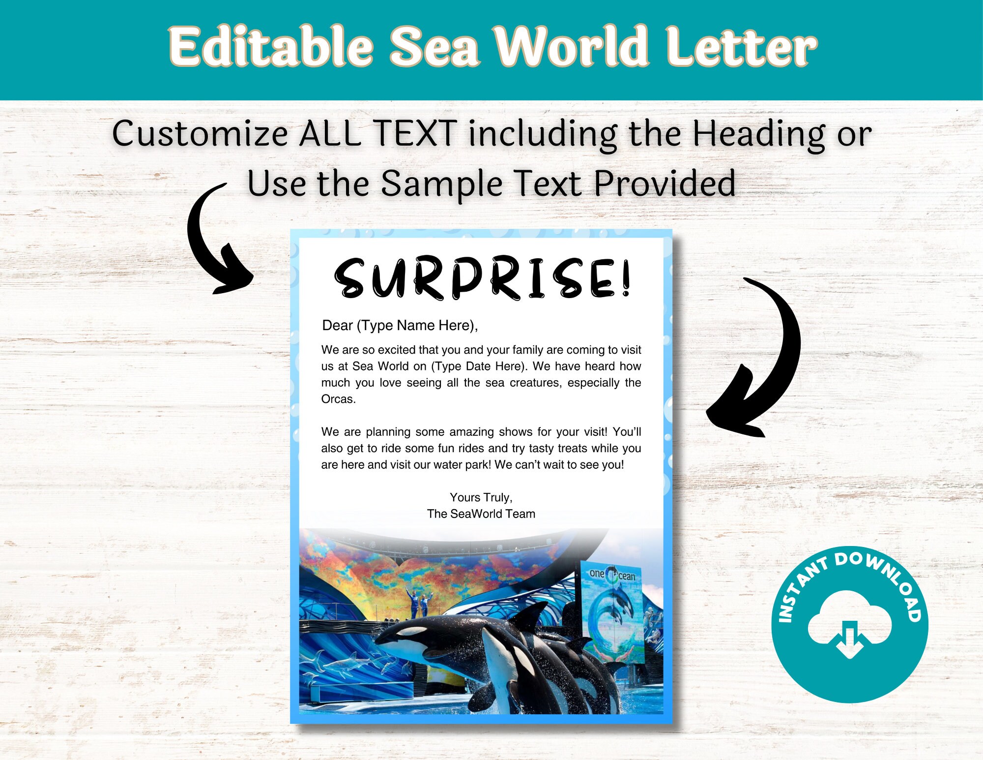 Sea World Trip Reveal Kit Editable Surprise Tickets Letter and ...