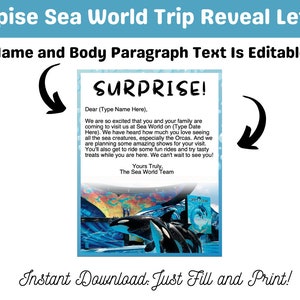 Editable Sea World Theme Park Surprise Letter, INSTANT DOWNLOAD ...