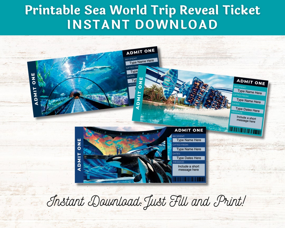 Editable Sea World Theme Park Surprise Ticket Gift for Kids INSTANT ...