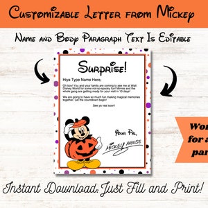 Editable Letters From Mickey and Minnie Halloween Trip Reveal Gift for ...