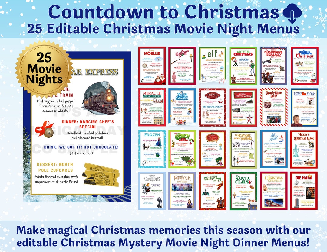 25 Christmas Dinner and a Movie Night Menus | Christmas Movie Night ...