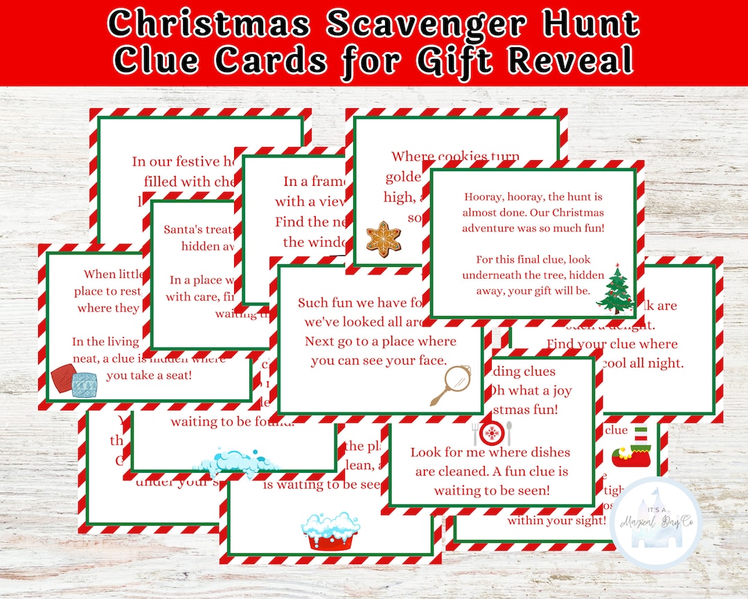 Christmas Gift Scavenger Hunt Clue Cards Gift for Kids Gift Reveal Trip ...