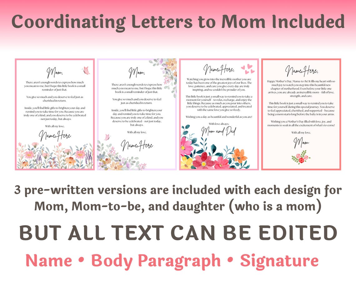 Editable Mother's Day Gift Card Book for Mom Gift Card Holder Last ...