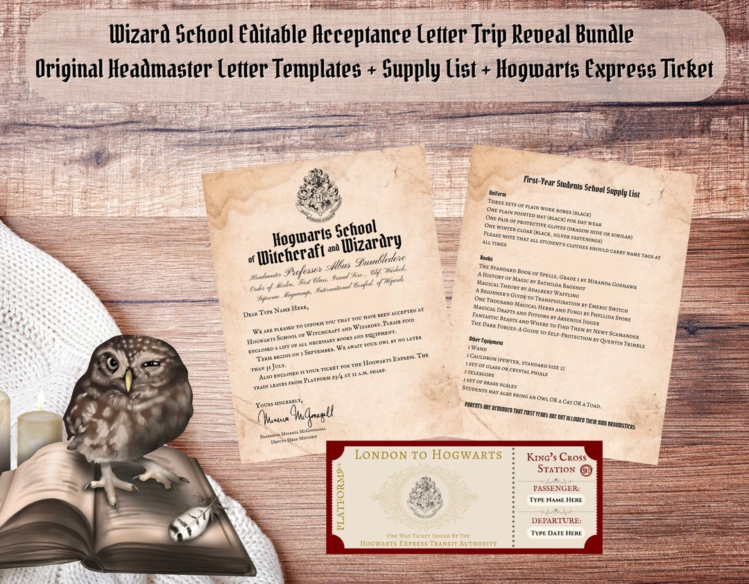 Editable Wizard School Acceptance Letter Train Ticket Trip Reveal ...