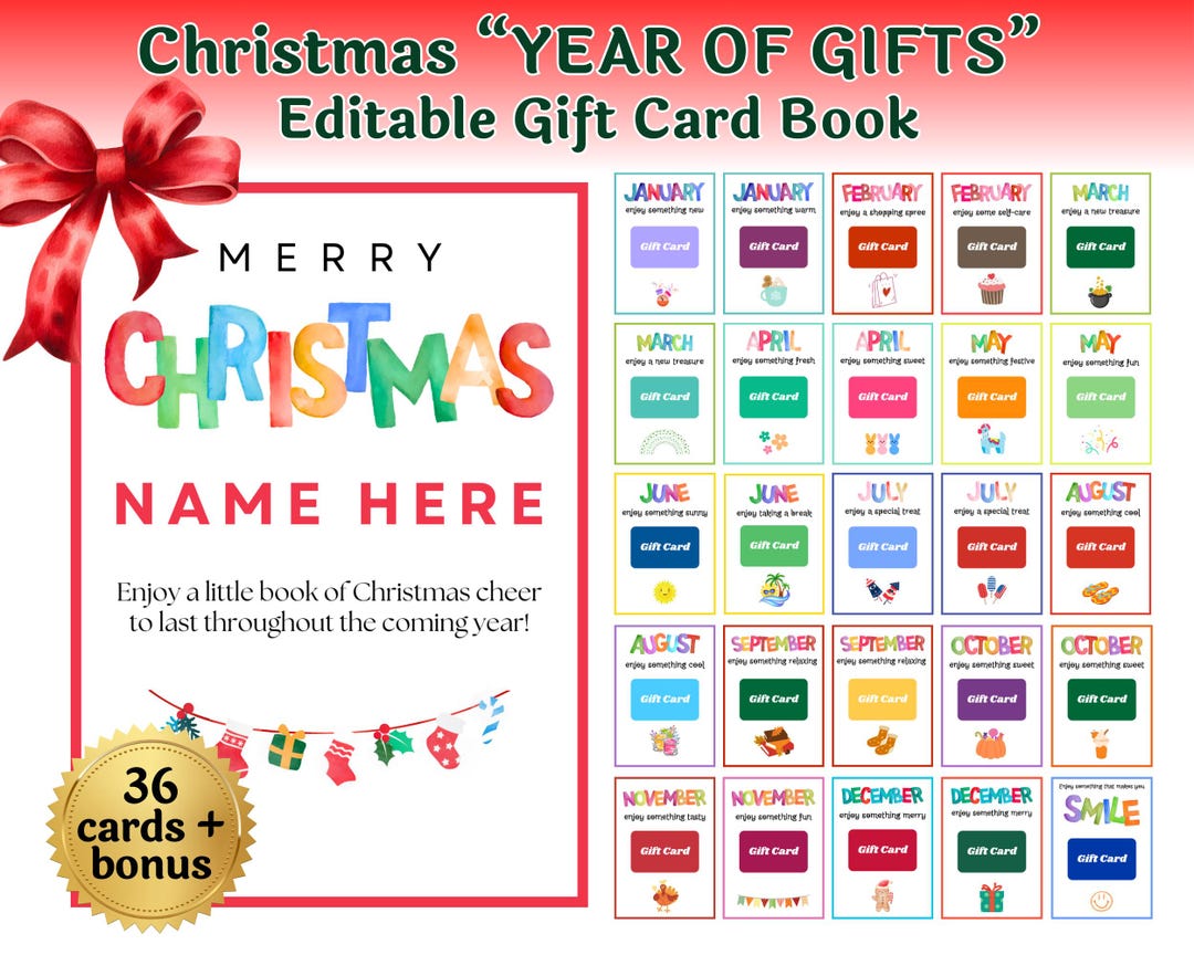 Editable Christmas Gift Card Book Year of Gifts Teen Christmas Gift ...