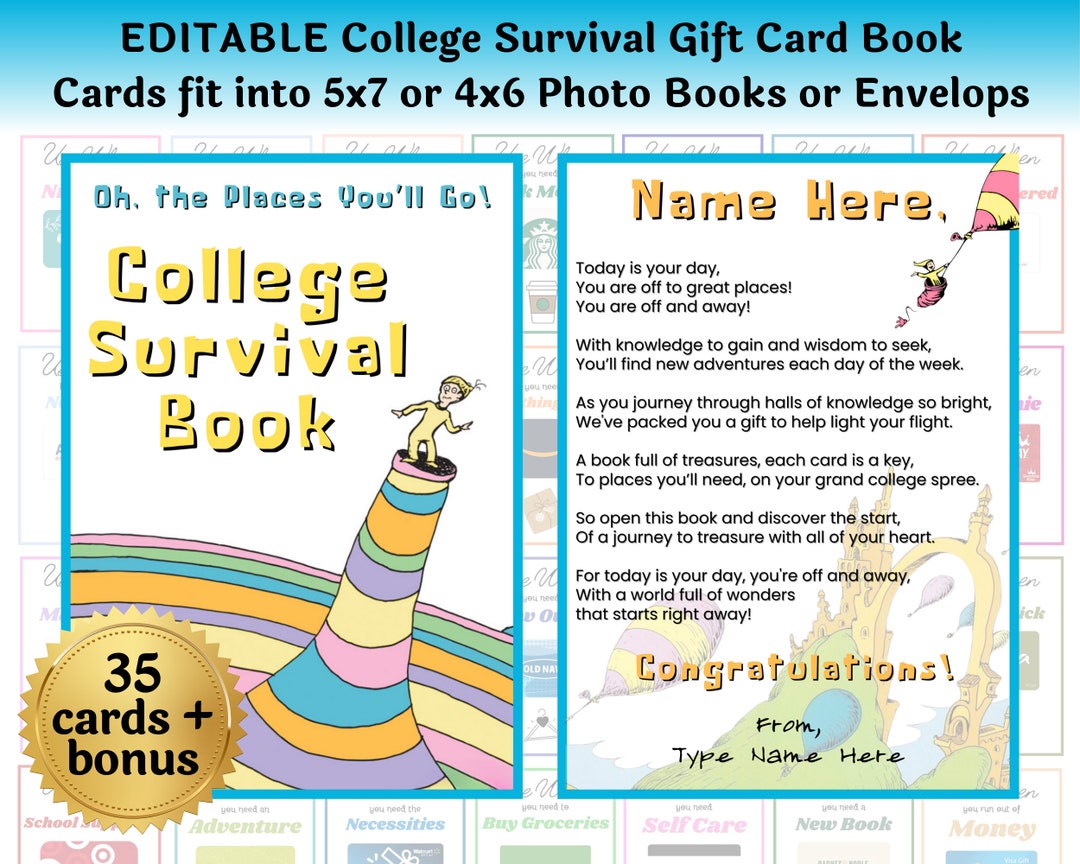 Editable College Survival Gift Card Book Last Minute Gift for Grad Gift ...