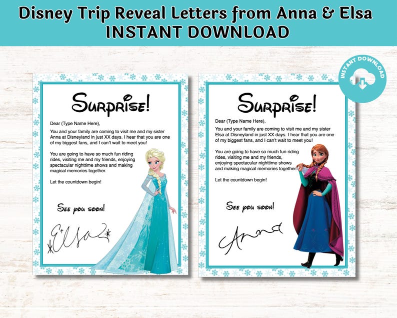 Elsa and Anna Trip Reveal Letters, Set of 2 Editable Letters, Frozen ...