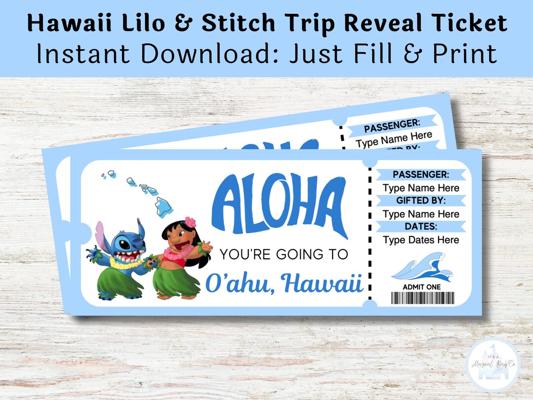 Lilo and Stitch Surprise Trip Tickets Hawaii Trip Reveal Gift for Kids ...